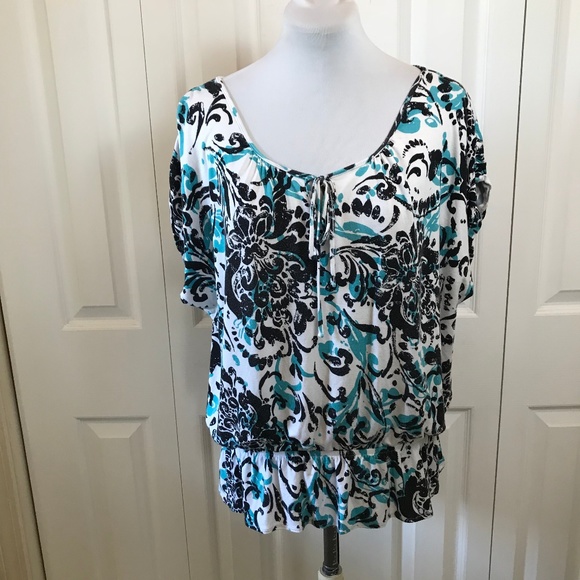 212 Collection | Tops | 22 Collection Teal Black Scroll Tunic Peplum ...